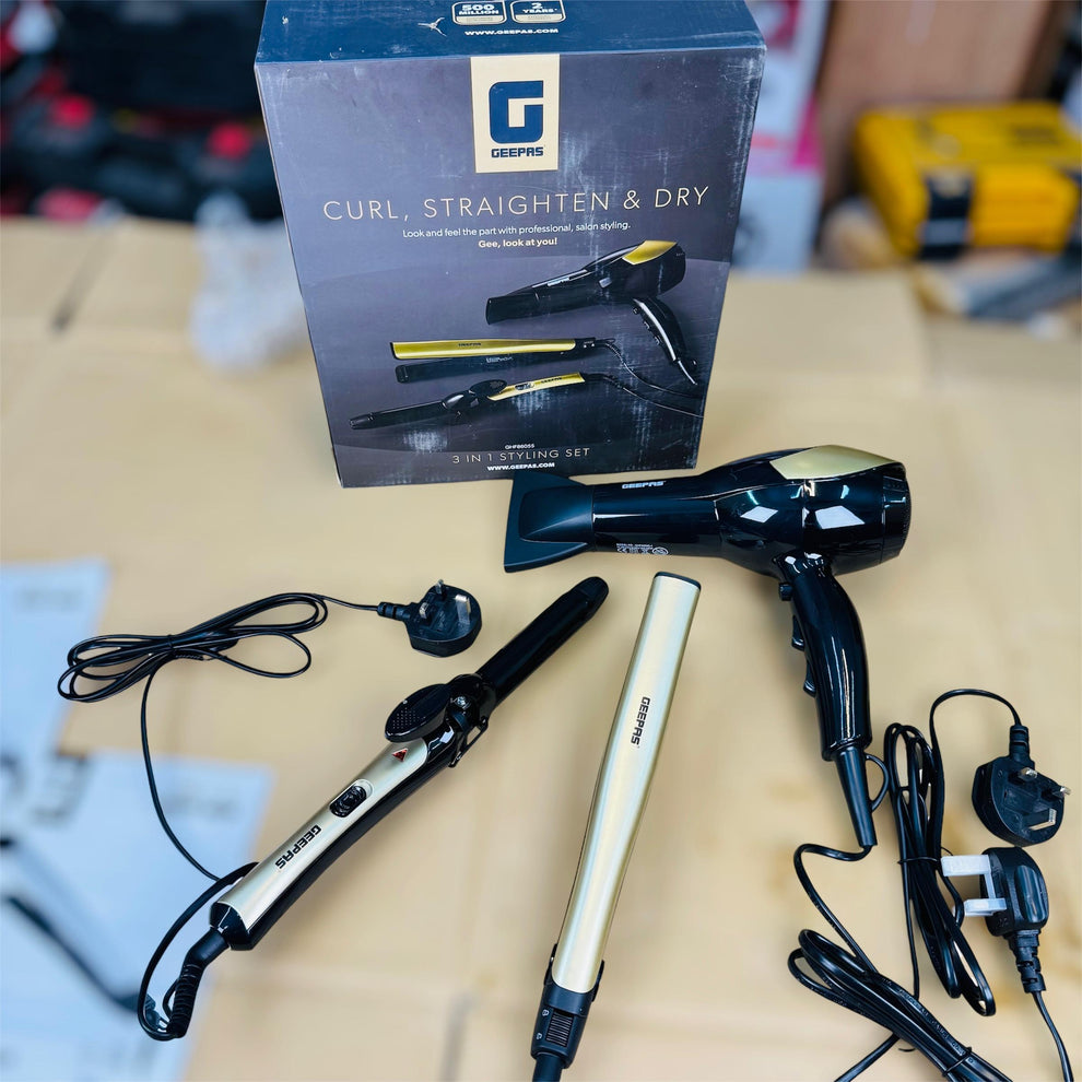 3-in-1 Hair Dryer Curler & Straightener Combo Set Styling Kit 86055 ...